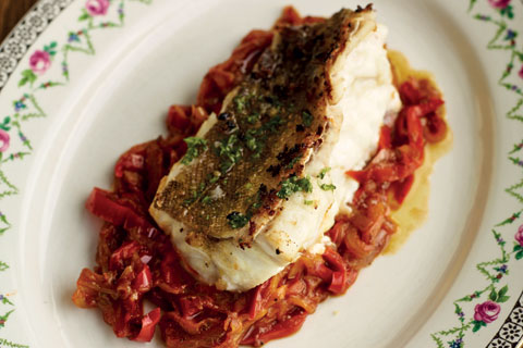 Red gurnard with peperonata and salsa verde - Discover Seafood